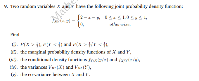 Solved 9. Two random variables X and Y have the following | Chegg.com