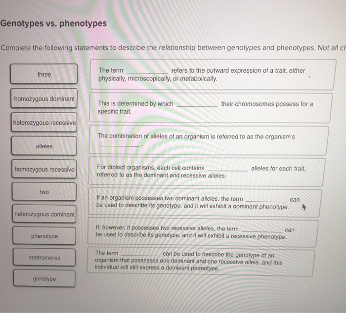 Solved Genotypes vs. phenotypes Complete the following | Chegg.com