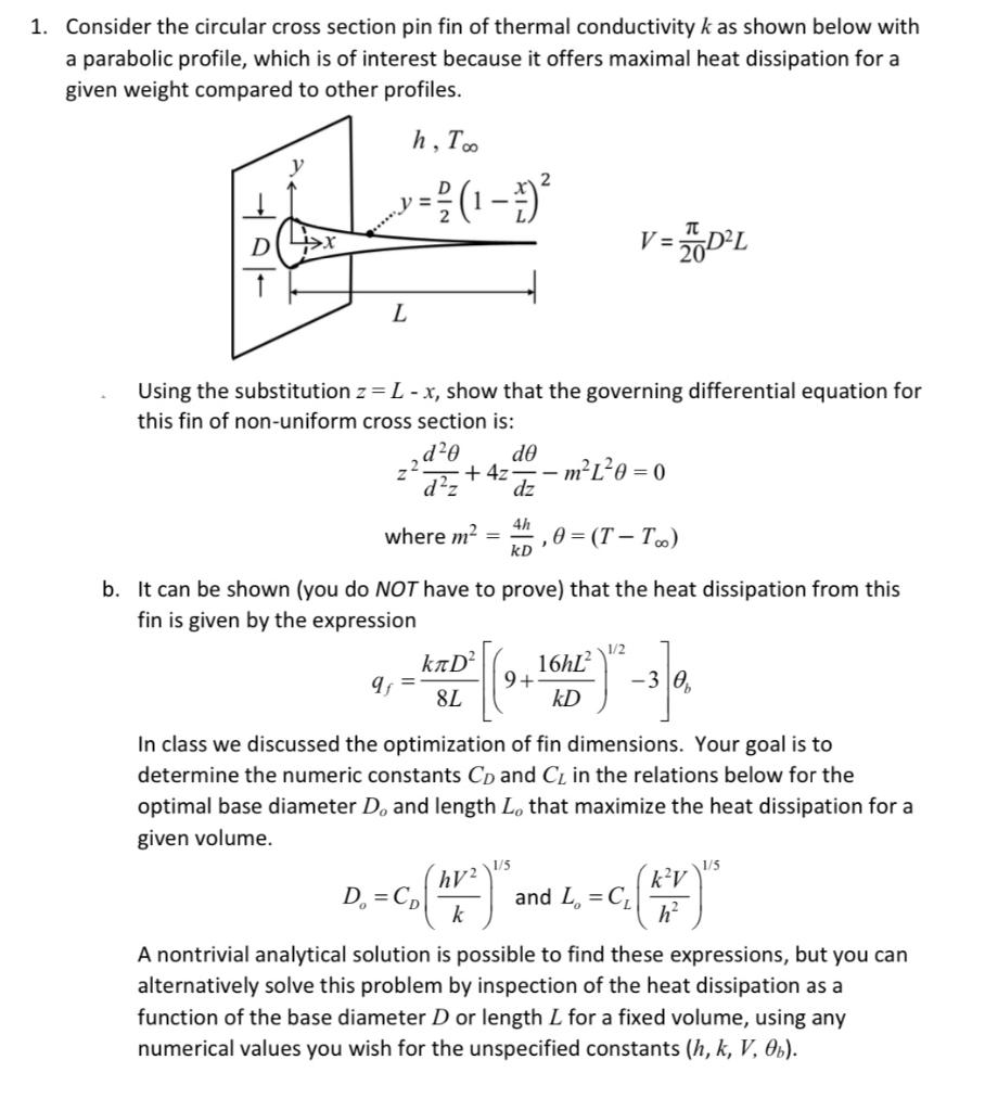1. Consider the circular cross section pin fin of | Chegg.com