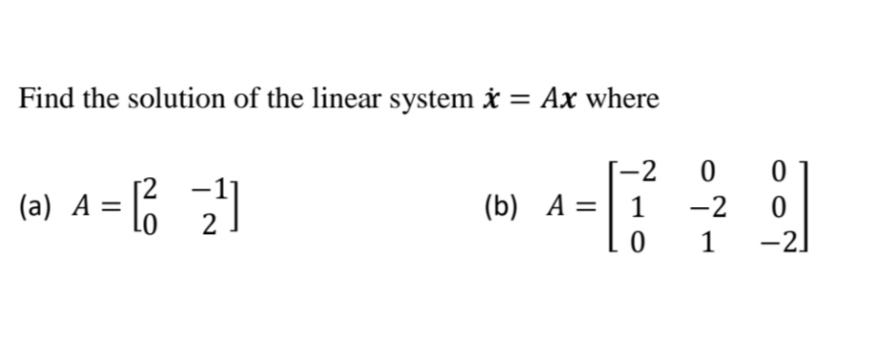 Solved Find the solution of the linear system x˙=Ax where | Chegg.com