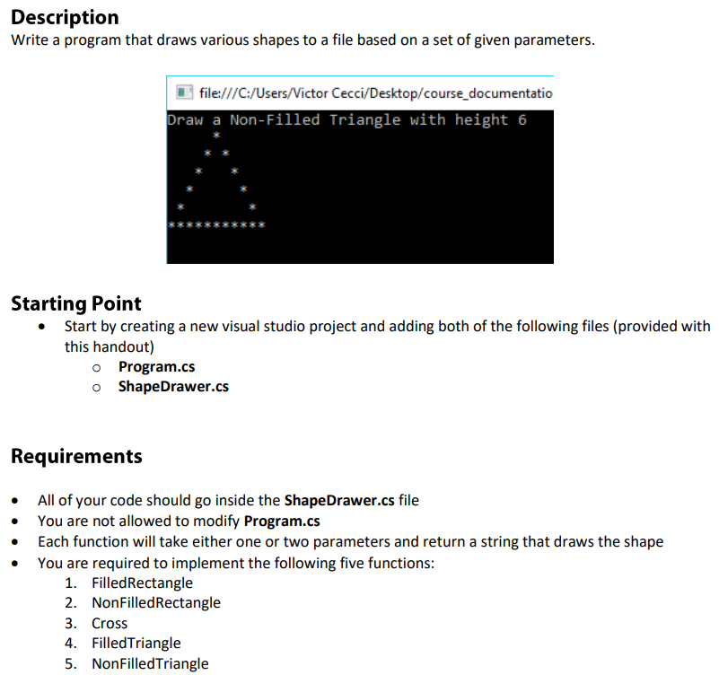 Description Write a program that draws various shapes | Chegg.com