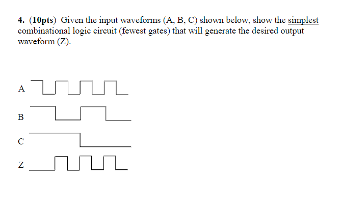 Solved 4. (10pts) Given the input waveforms (A, B, C) shown | Chegg.com