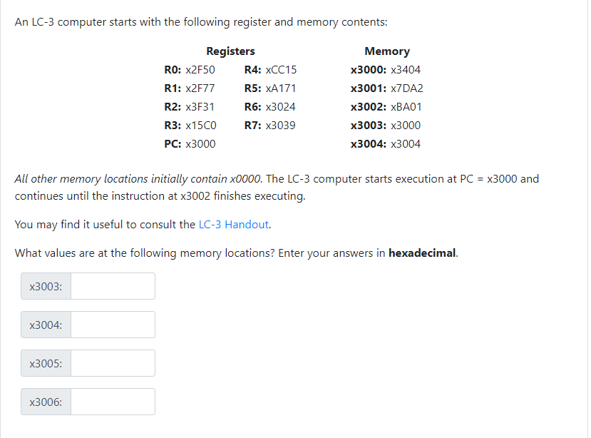 Solved An LC-3 computer starts with the following register | Chegg.com