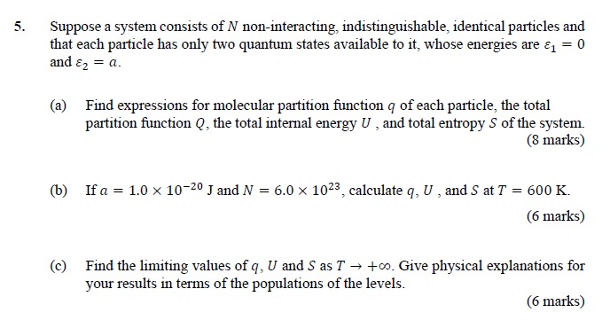 5. Suppose a system consists of N non-interacting, | Chegg.com