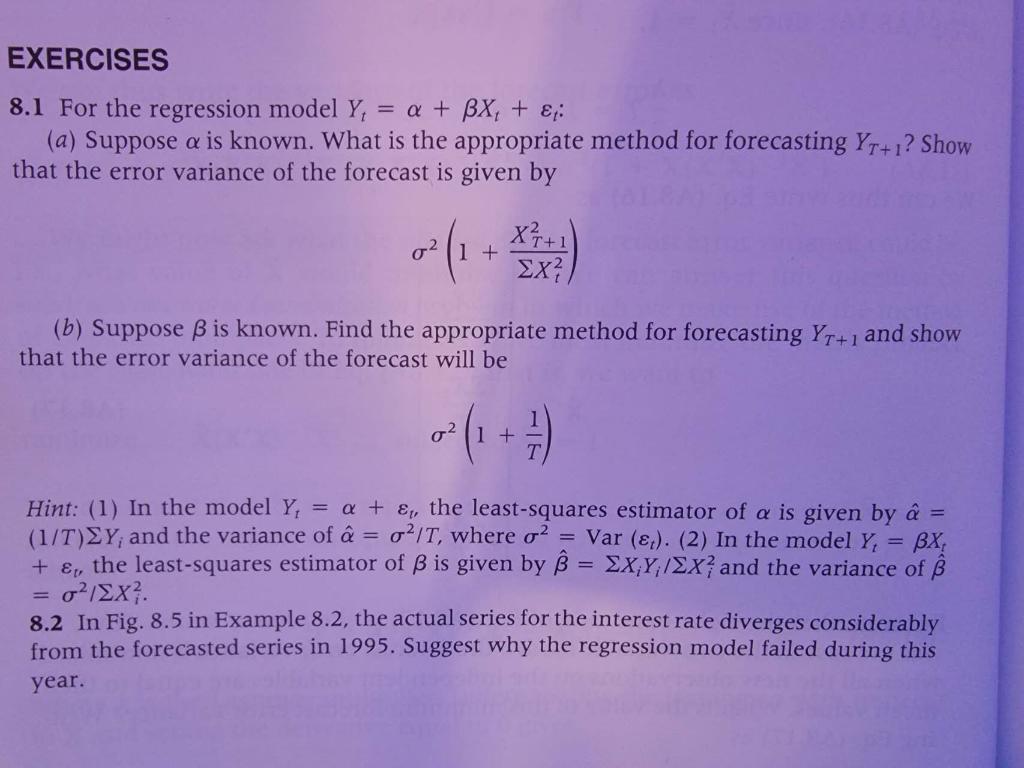 8.1 For the regression model Yt=α+βXt+εt : (a) | Chegg.com