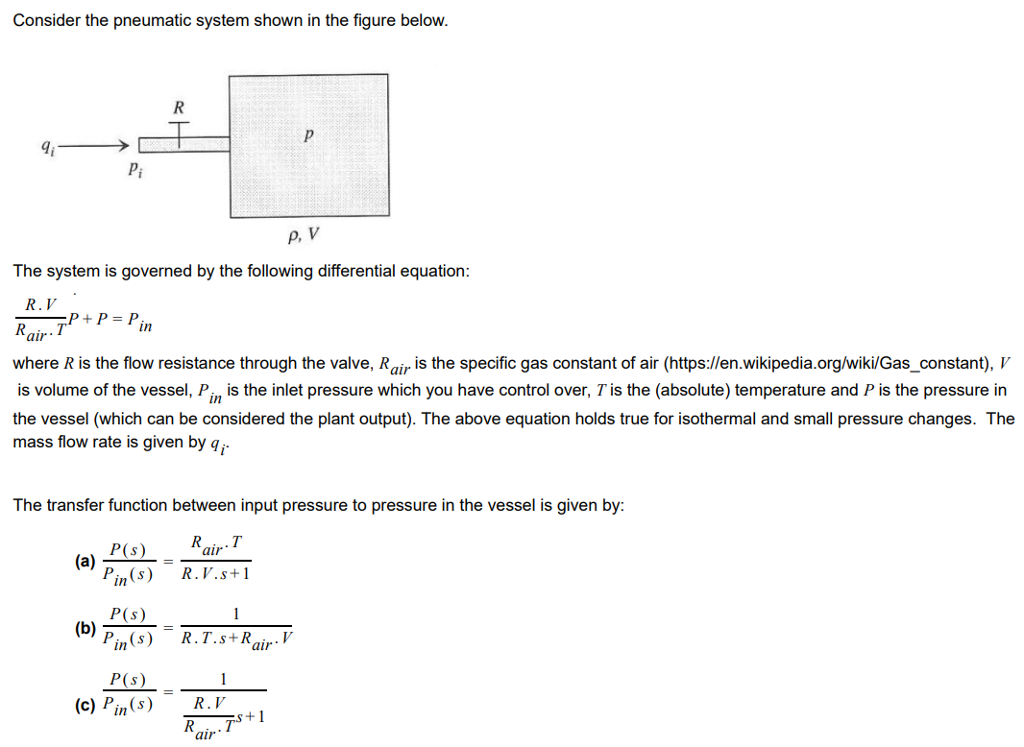 Solved Consider the pneumatic system shown in the figure | Chegg.com