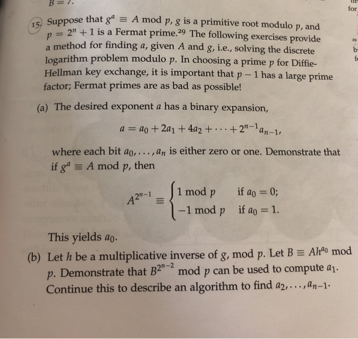 for ose that g A mod p, g is a primitive root modulo | Chegg.com