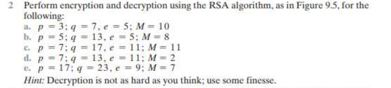 Solved 2 Perform encryption and decryption using the RSA | Chegg.com