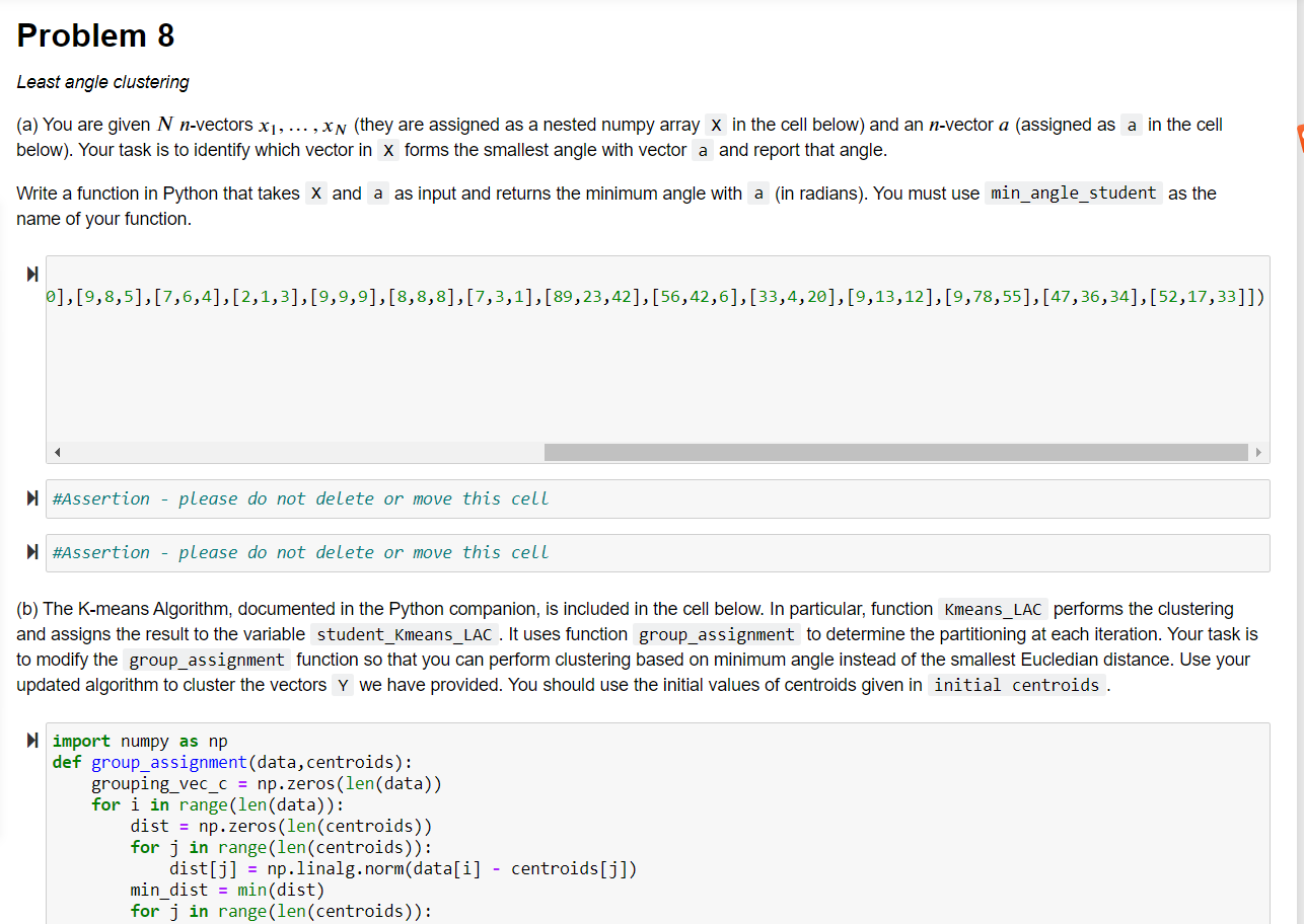 Solved Problem 8 Least angle clustering (a) You are given N | Chegg.com