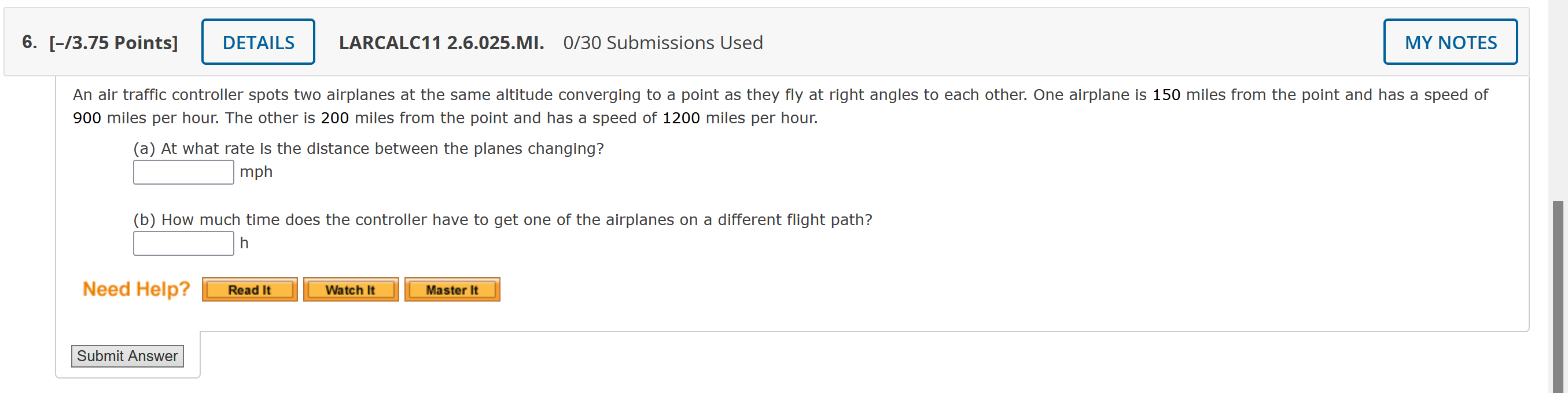 Solved 6. [-/3.75 Points] DETAILS LARCALC11 2.6.025.MI. 0/30 | Chegg.com