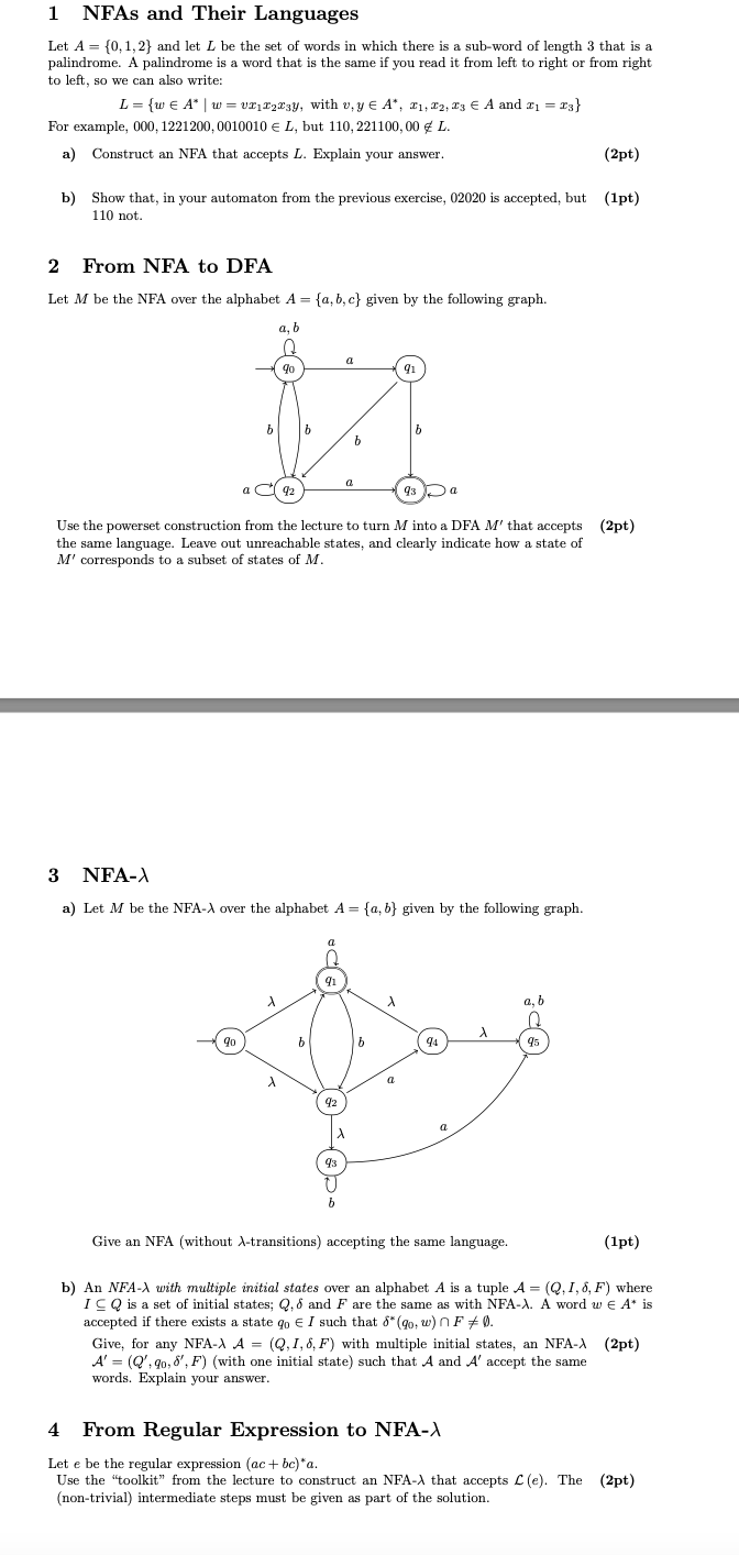 Solved 1 ﻿NFAs and Their LanguagesLet A={0,1,2} ﻿and let | Chegg.com