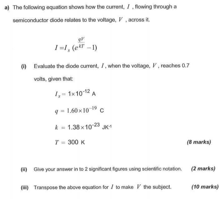Solved a) The following equation shows how the current, 1 , | Chegg.com