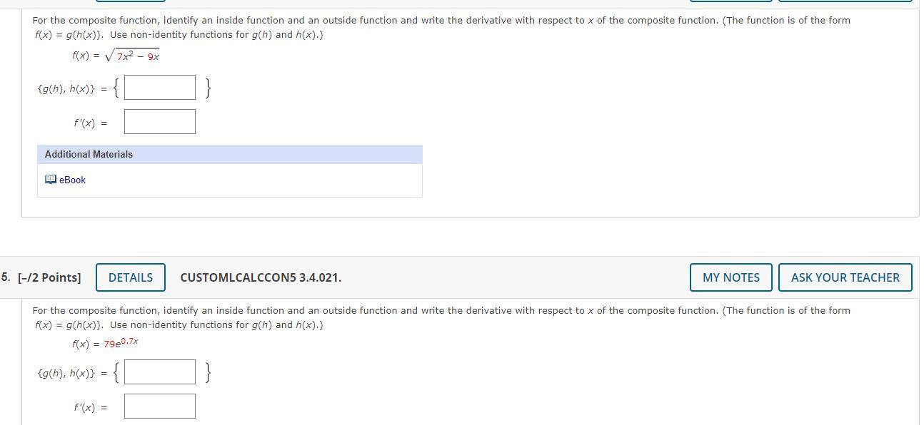 Solved For the composite function, identify an inside | Chegg.com
