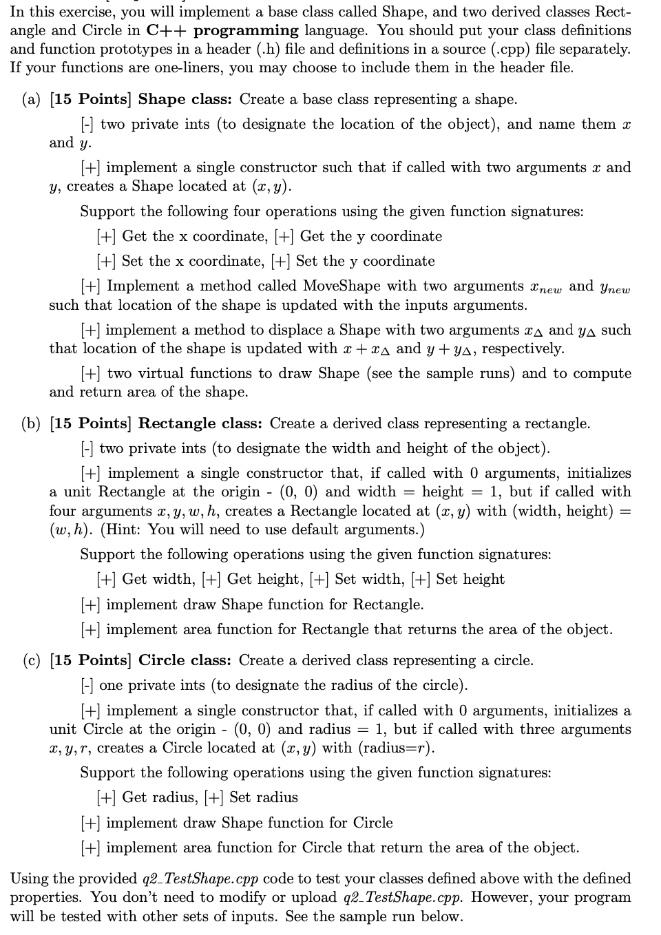 Solved In this exercise, you will implement a base class | Chegg.com