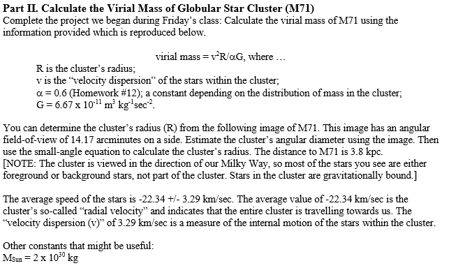 Solved Part II. Calculate the Virial Mass of Globular Star | Chegg.com