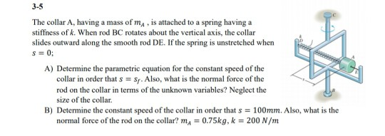 Solved 3-5 The collar A, having a mass of my, is attached to | Chegg.com