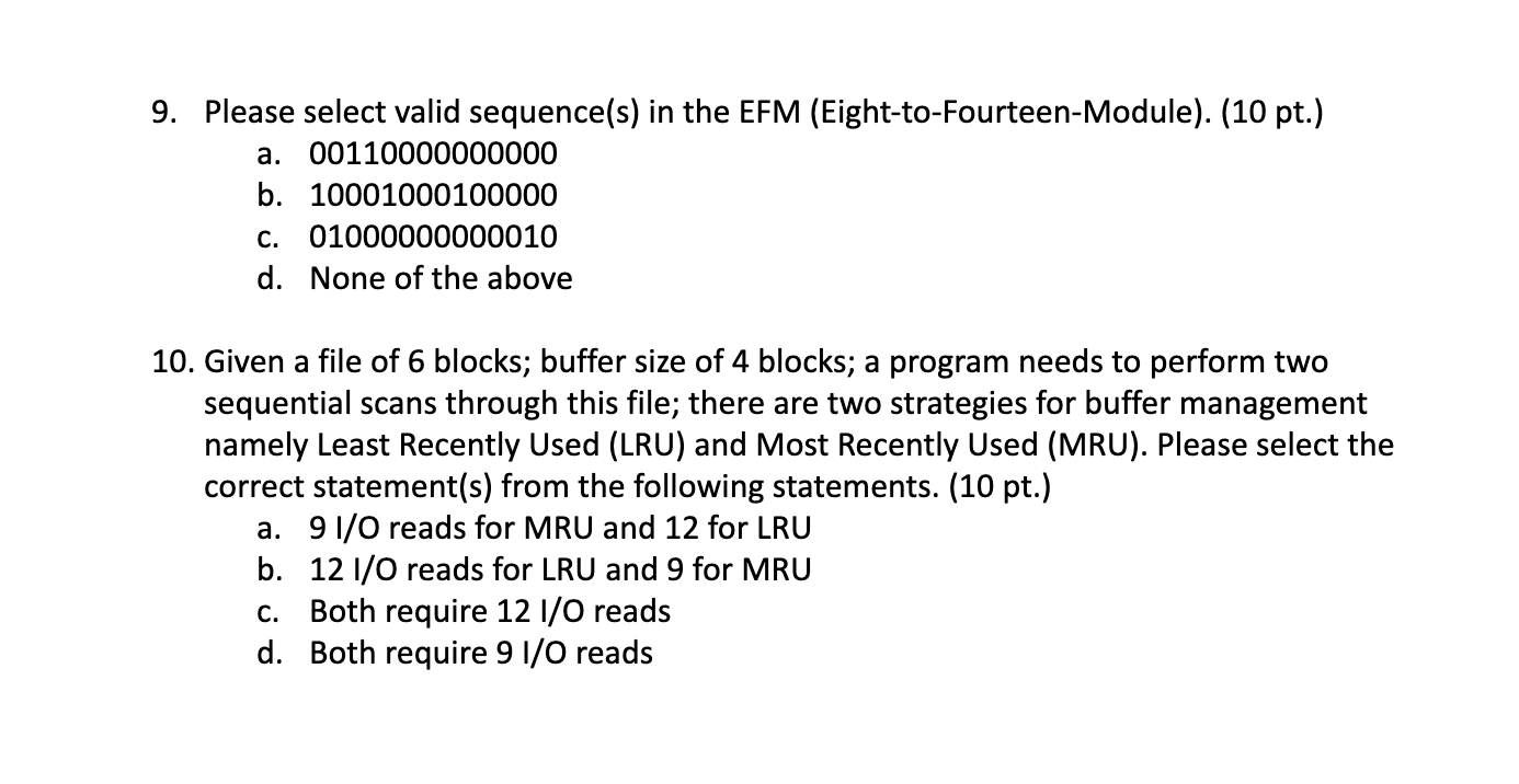 Solved 9. Please select valid sequence(s) in the EFM | Chegg.com
