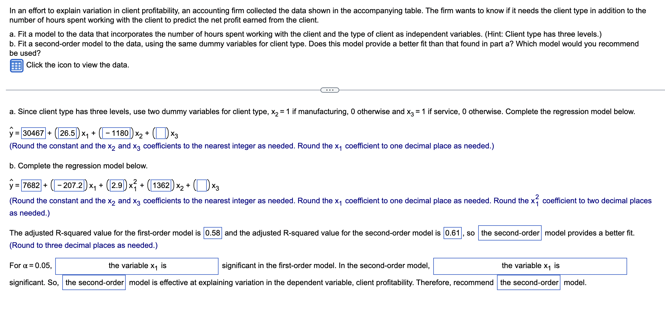 Solved Client Data y= Net profit earned from the client x1= | Chegg.com