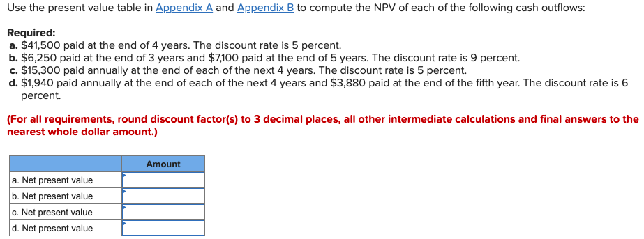 Solved Use the present value table in Appendix A and | Chegg.com