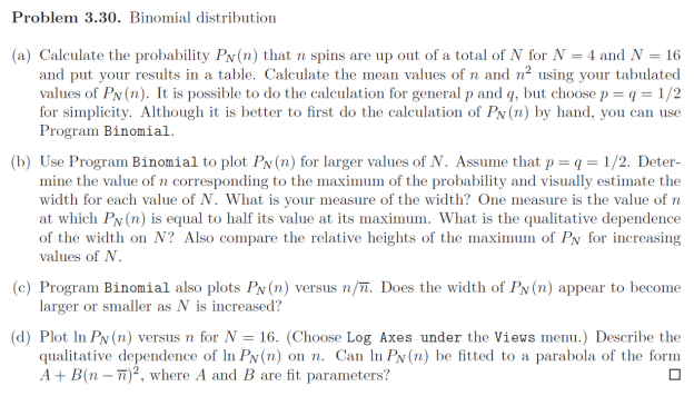 Solved Problem 3.30. Binomial distribution (a) Calculate the | Chegg.com