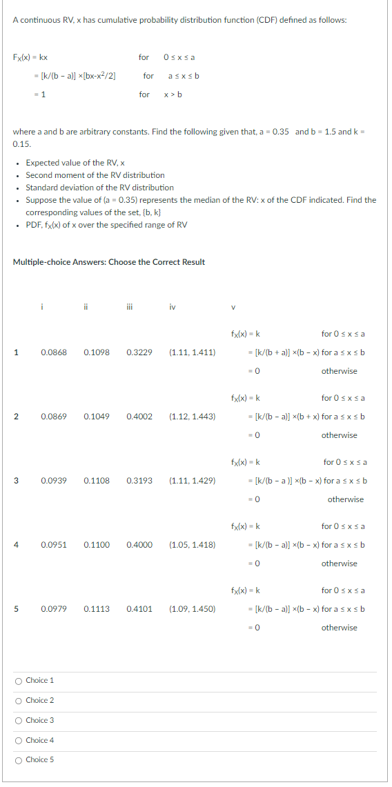 A continuous RV, x has cumulative probability | Chegg.com