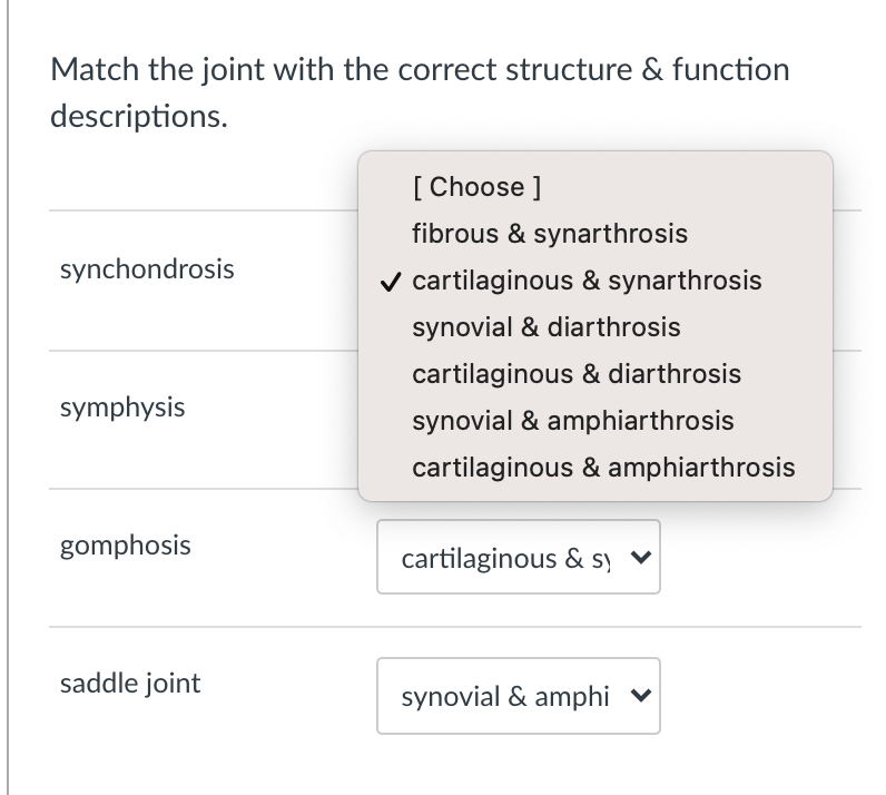Solved Match the joint with the correct structure & function | Chegg.com