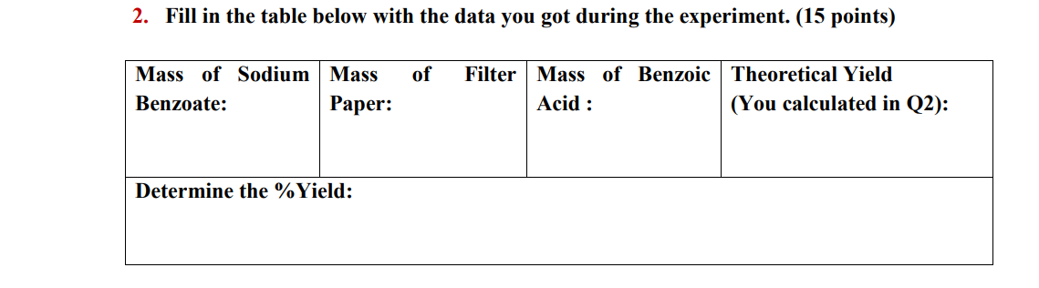 Solved Mass of filter paper + benzoic acid = 1.532 g Mass | Chegg.com