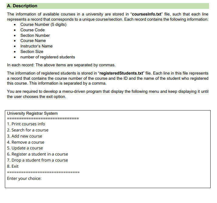 Solved The information of available courses in a university | Chegg.com