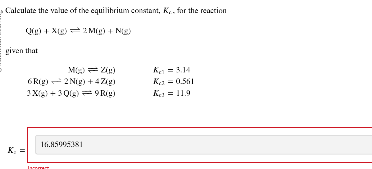 Solved Calculate The Value Of The Equilibrium Constant Kc