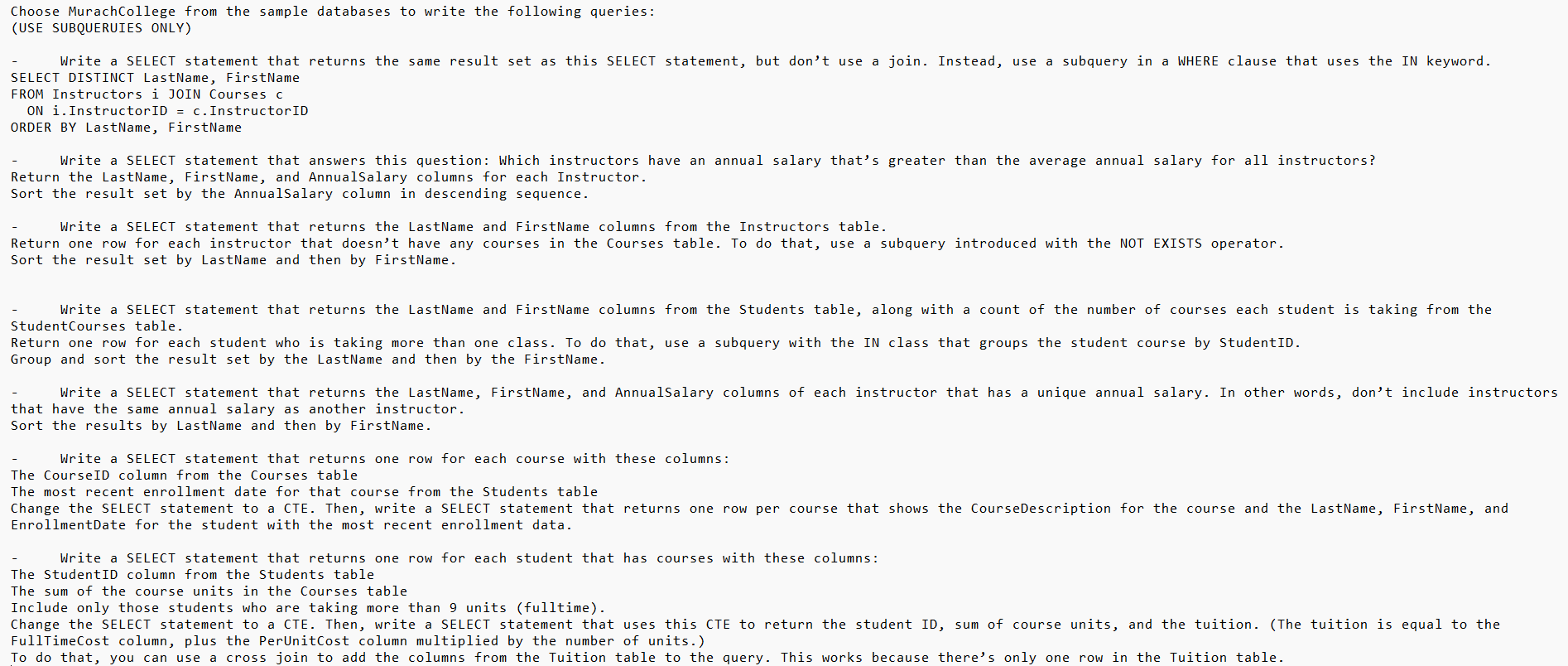 Solved Choose MurachCollege from the sample databases to | Chegg.com