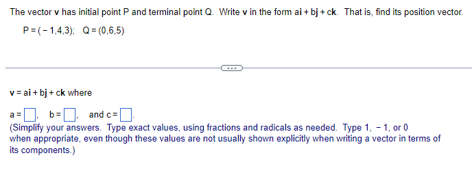 Solved The vector v has initial point P and terminal point | Chegg.com