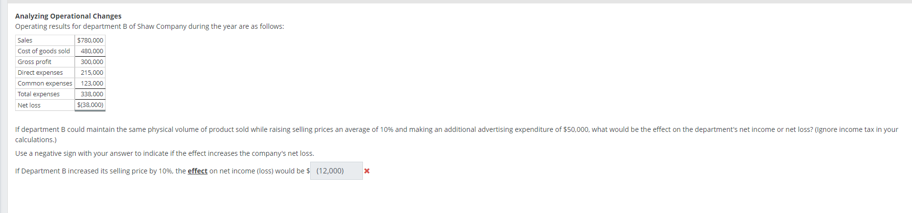 Solved Analyzing Operational Changes Operating results for | Chegg.com