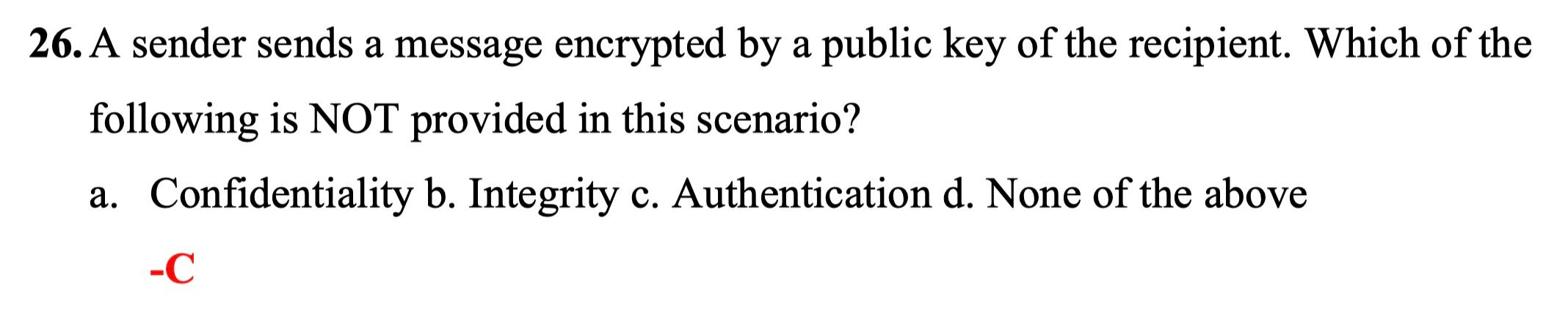 Solved 26. A sender sends a message encrypted by a public | Chegg.com