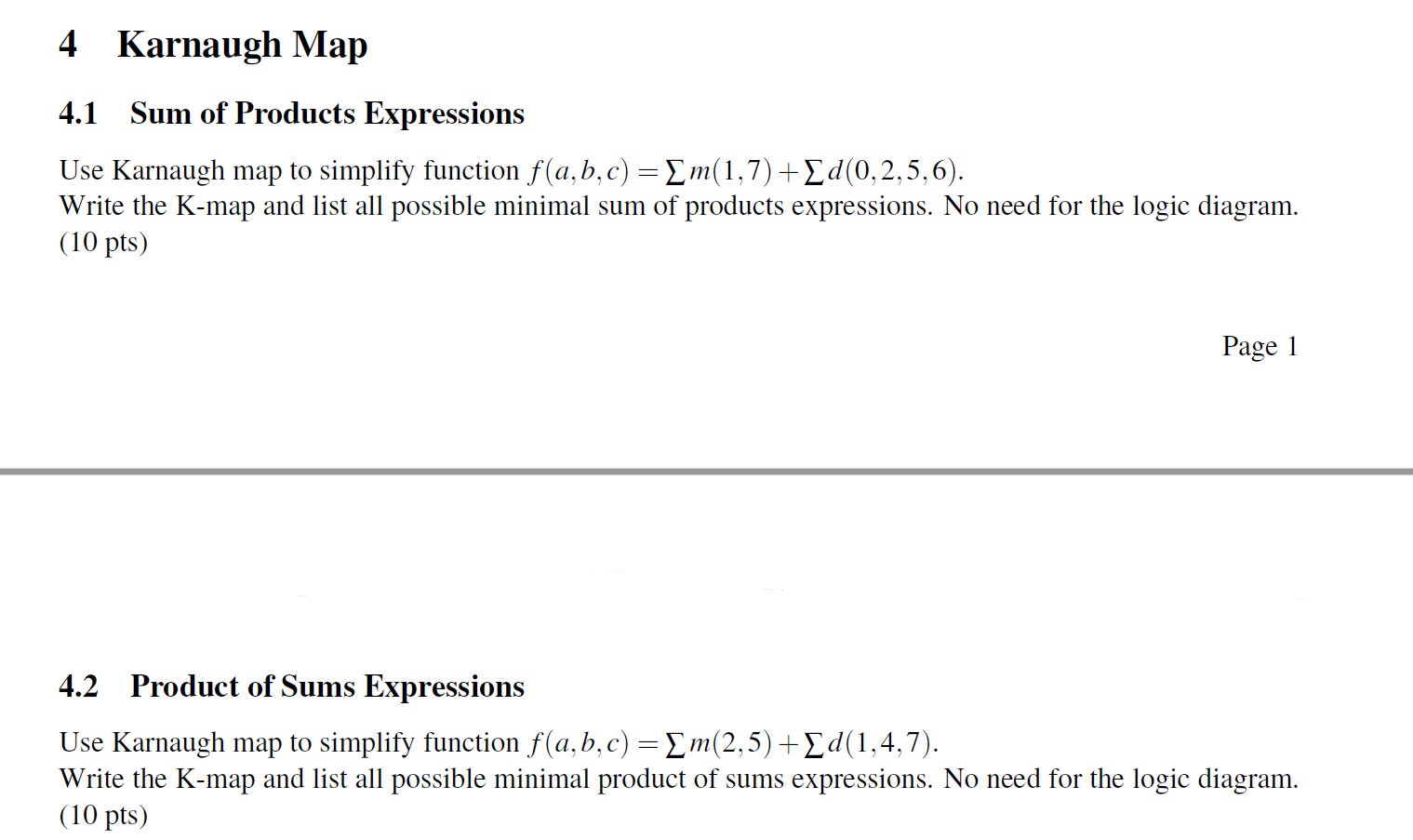 Solved 4 Karnaugh Map 4.1 Sum of Products Expressions Use | Chegg.com