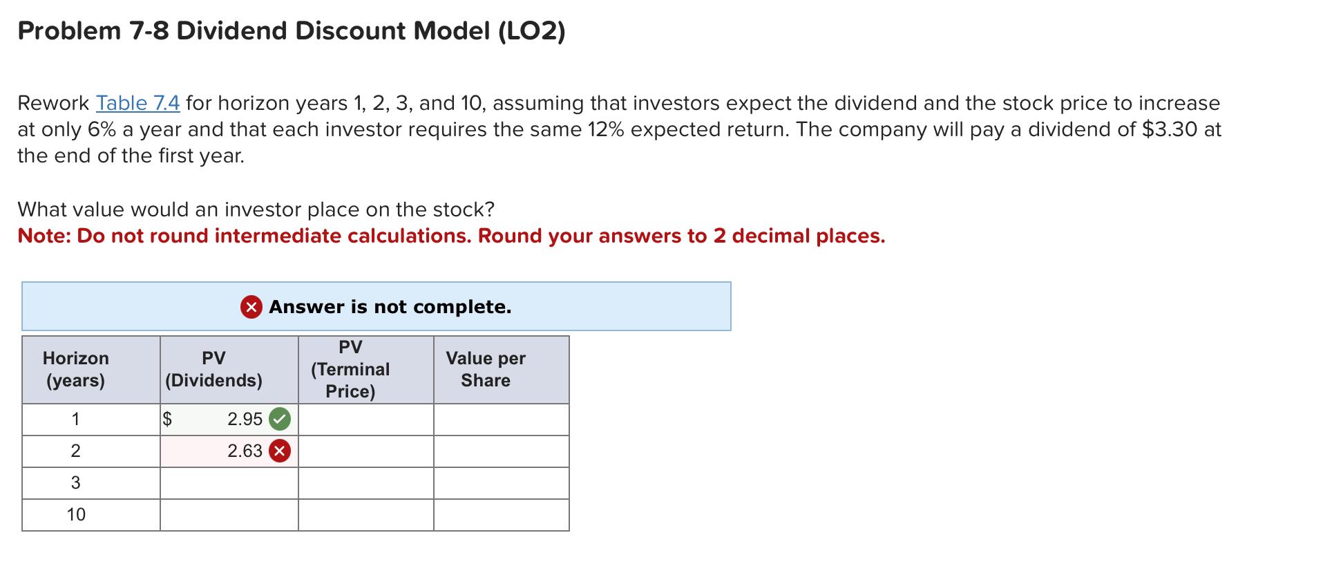 Solved Rework Table 7.4 for horizon years 1, 2, 3, and 10, | Chegg.com