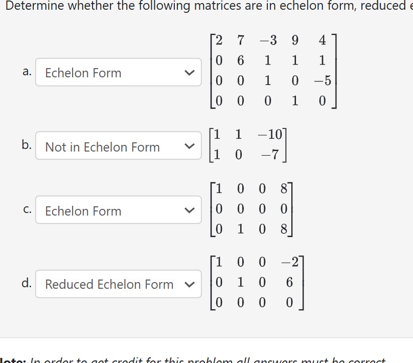 Solved Determine whether the following matrices are in | Chegg.com