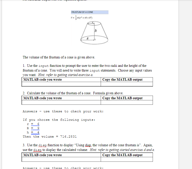 Solved V=31πh(r2+rR+R2) The volume of the frustum of a cone | Chegg.com