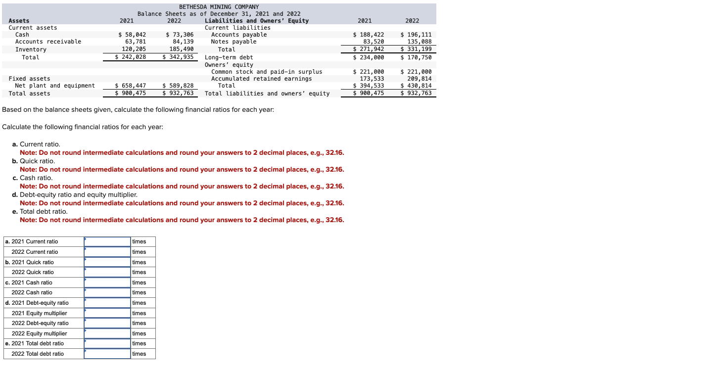 Solved Based on the balance sheets given, calculate the | Chegg.com