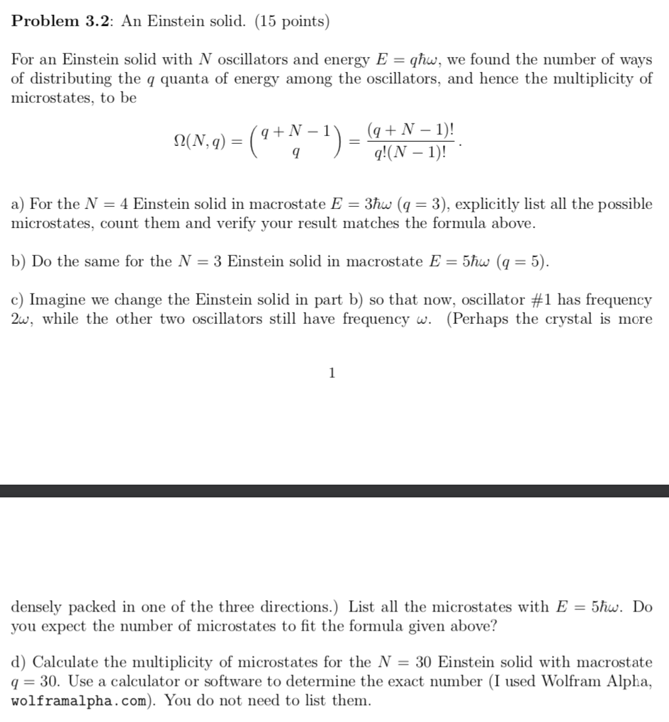 Solved Problem 3.2: An Einstein solid. (15 points) For an | Chegg.com