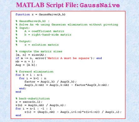 Solved MATLAB Script File: GaussNaive x = , function - | Chegg.com
