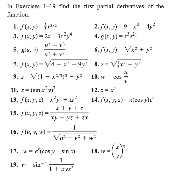 Solved In Exercises 1-19 find the first partial derivatives | Chegg.com