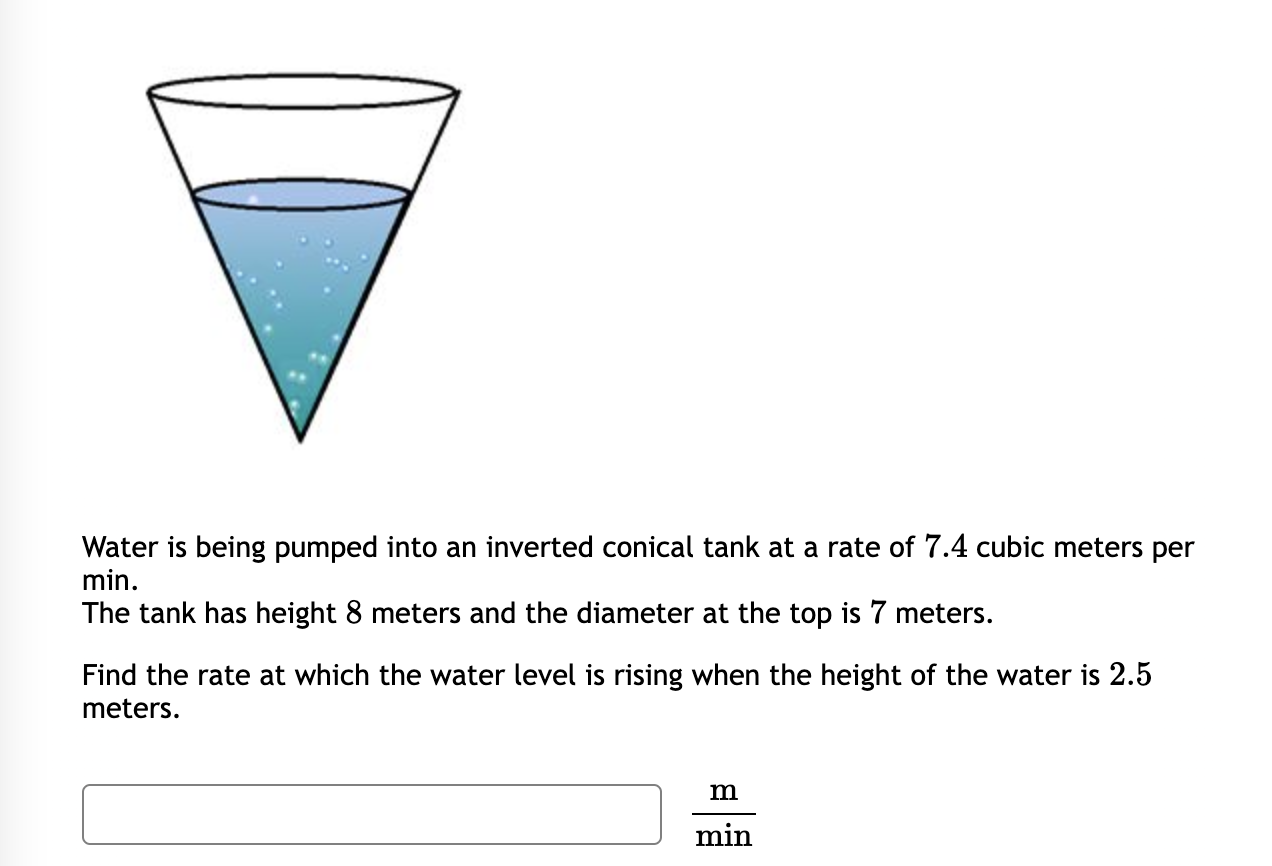 Solved Water is being pumped into an inverted conical tank | Chegg.com