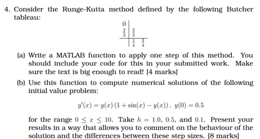 Solved 4. Consider the Runge-Kutta method defined by the | Chegg.com