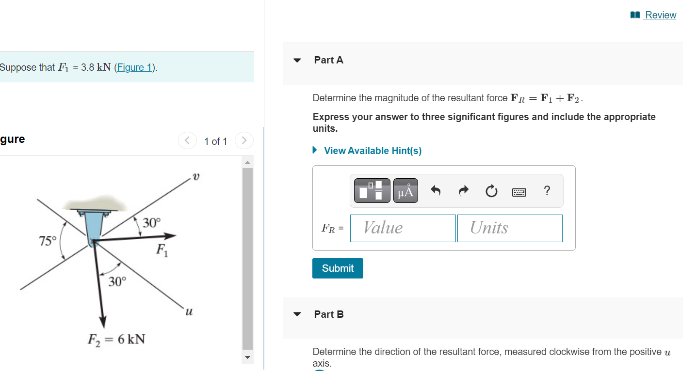 Solved Suppose that F1=3.8kN (Figure 1). Part A Determine | Chegg.com