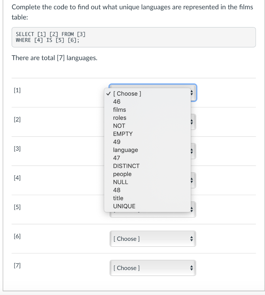 Solved Complete the code to find out what unique languages | Chegg.com