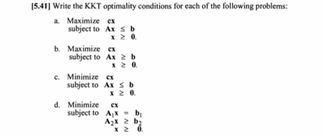 Solved 5.41] Write the KKT optimality conditions for each of | Chegg.com