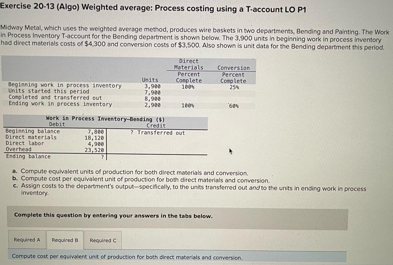 Solved Exercise 20-13 (Algo) Weighted average: Process | Chegg.com