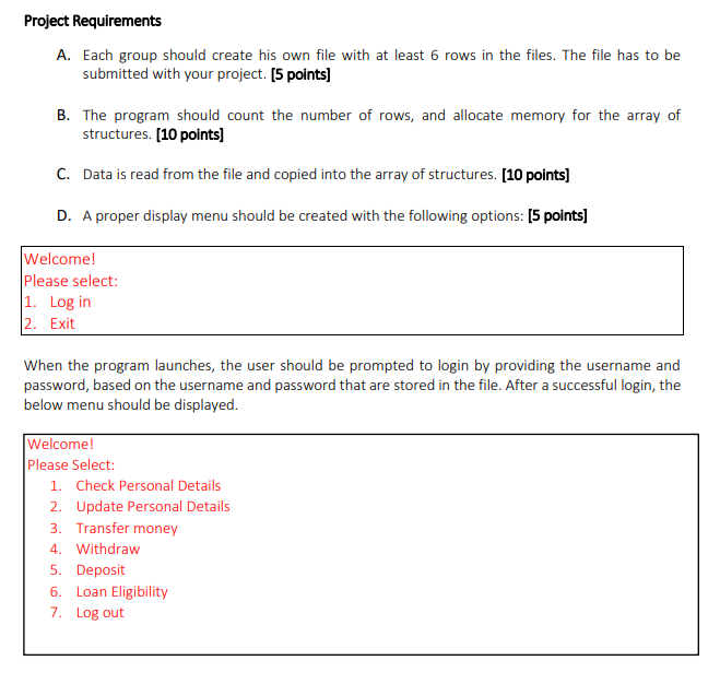 Solved Project Requirements A. Each group should create his | Chegg.com