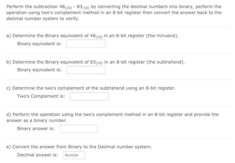 Solved Perform the subtraction 48(10) - 83(10) by converting | Chegg.com