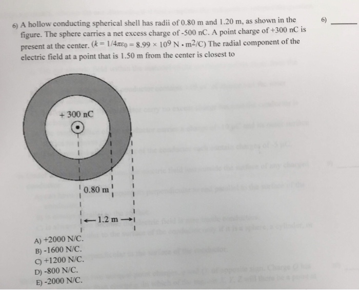 Solved 6) A hollow conducting spherical shell has radi f | Chegg.com